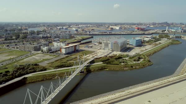 The City and Bridge of Dunkirk in France from the Air - Stock Video ...