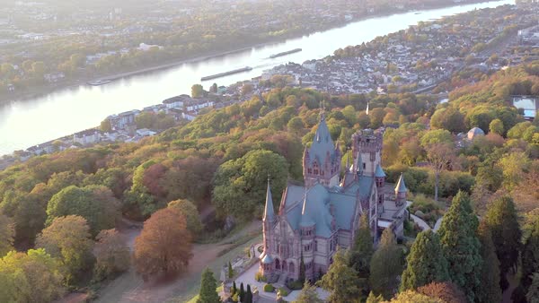Old Castle Overlooking the River Rhine in Germany in the Fall - 4K ...