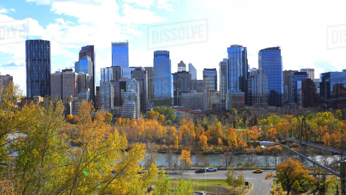 Calgary, Canada skyline with autumn foliage - Royalty-free Stock Photo ...