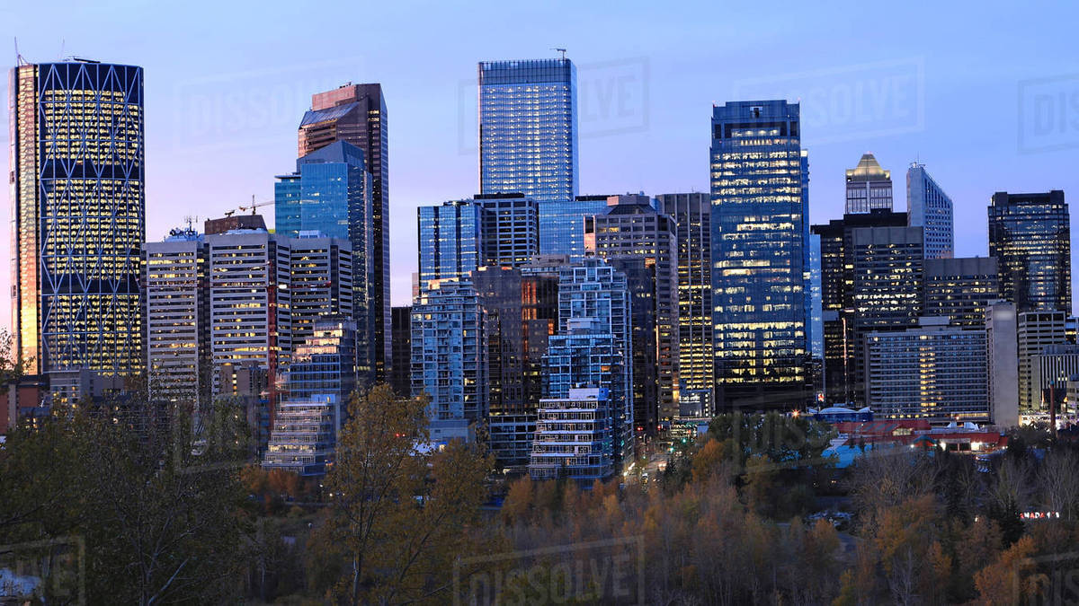 Calgary, Canada skyline at twilight - Stock Photo - Dissolve