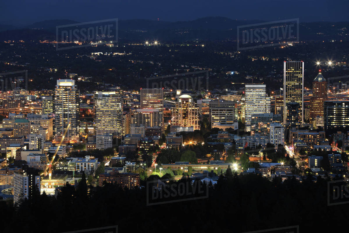 An aerial night view of Portland, Oregon - Royalty-free Stock Photo ...