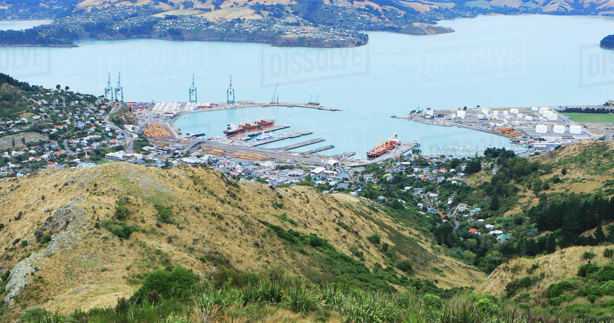 An aerial of Lyttelton, New Zealand by Christchurch - Stock Photo ...