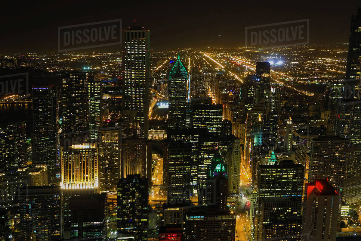 The Chicago city center view at night - Royalty-free Stock Photo | Dissolve