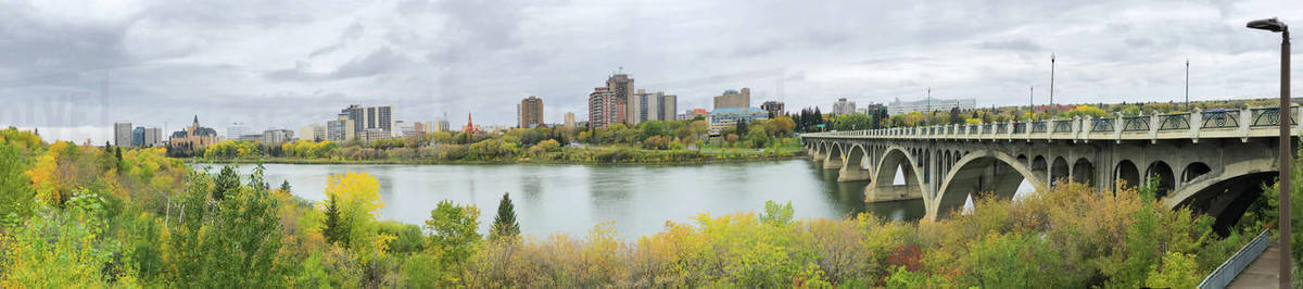 A Panorama of Saskatoon, Canada downtown over river - Royalty-free ...