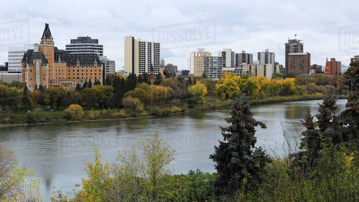 A View of Saskatoon, Canada cityscape by river - Royalty-free Stock ...
