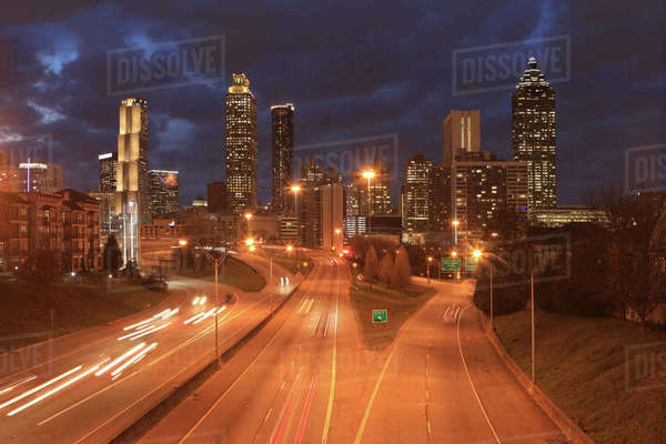 The Atlanta, Georgia skyline at night - Stock Photo - Dissolve