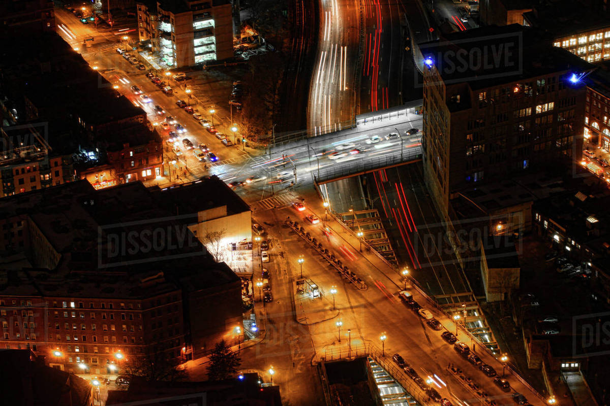 An aerial night view of Boston intersection, Massachusetts - Royalty ...
