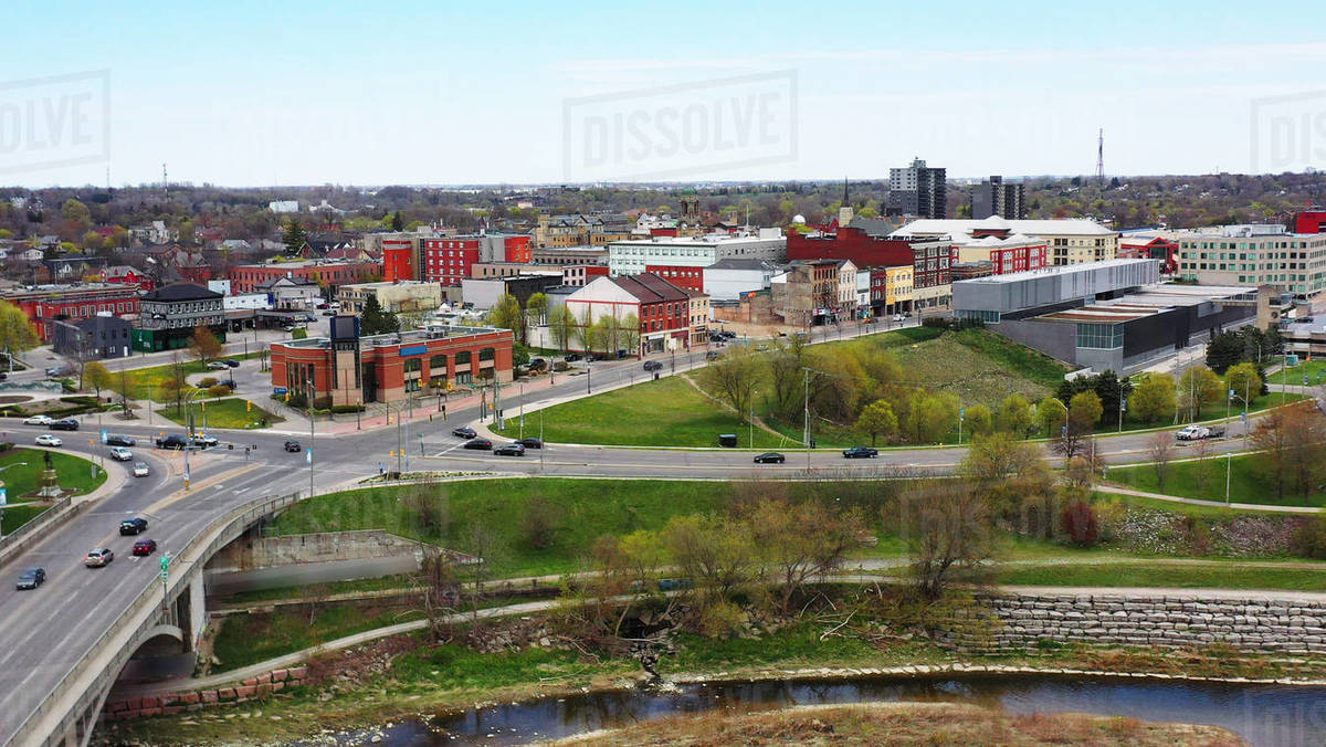 An aerial of the downtown of Brantford, Ontario, Canada - Royalty-free ...