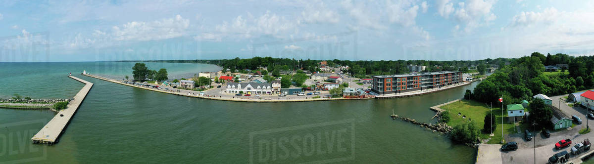 An aerial panorama of the Port Dover, Ontario, Canada Marina - Royalty ...