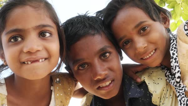 Indian children portrait happy and excited, playing and making merry in ...