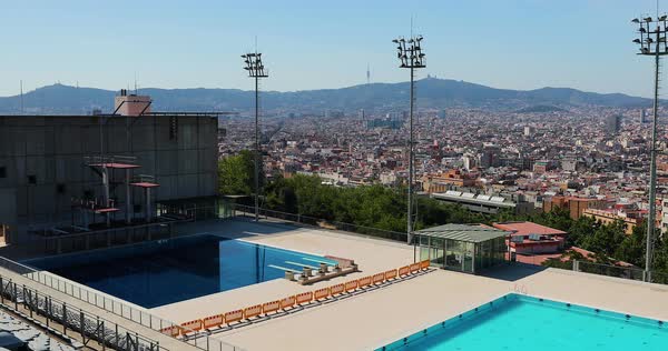 Olympic Diving Pool And City Views, Barcelona, Spain - 4K Rights ...