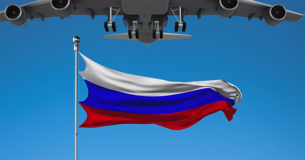Commercial Plane Flies Over Russian flag Animation - 4K Royalty-free ...