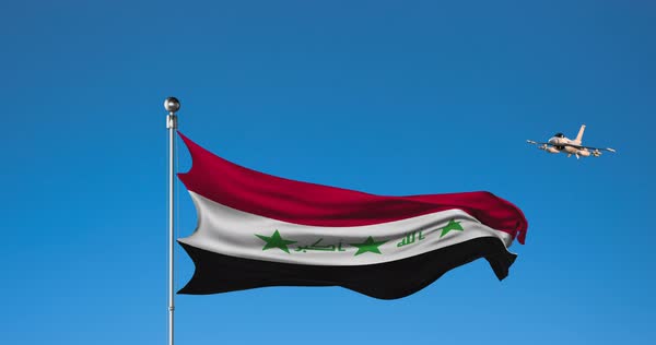 Combat Aircraft and Flag of Iraq on Sky Background - Stock Video ...