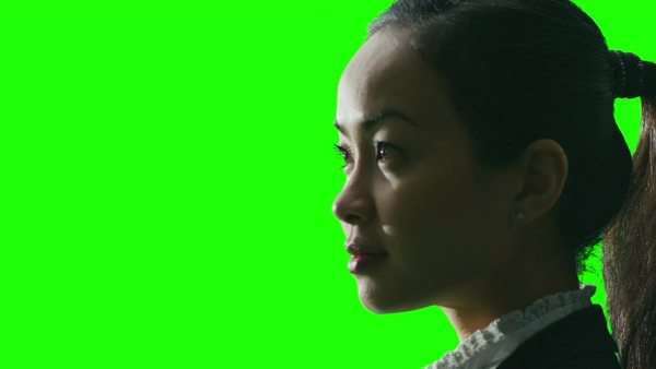 Portrait of attractive successful businesswoman on green screen ...