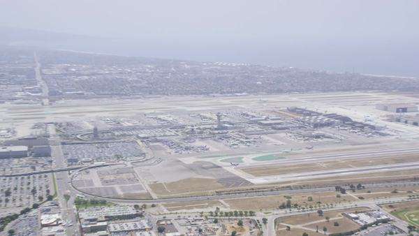 Zoom in to aerial view of LAX Los Angeles City Airport - Stock Video ...