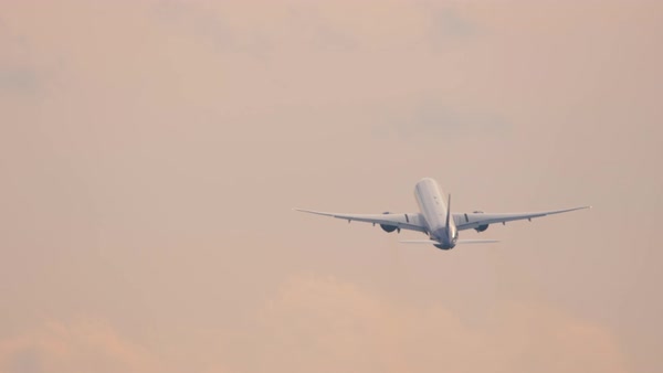 Jet aircraft climb after takeoff. Airplane in the sky, background ...