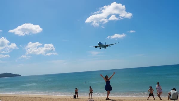 PHUKET, THAILAND - Boeing 787 of TUI landing overhead at Phuket airport ...