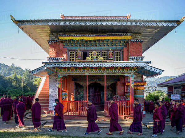 Buddhist monks at the Rinchenpong Monastery; Sikkim, India - Stock ...