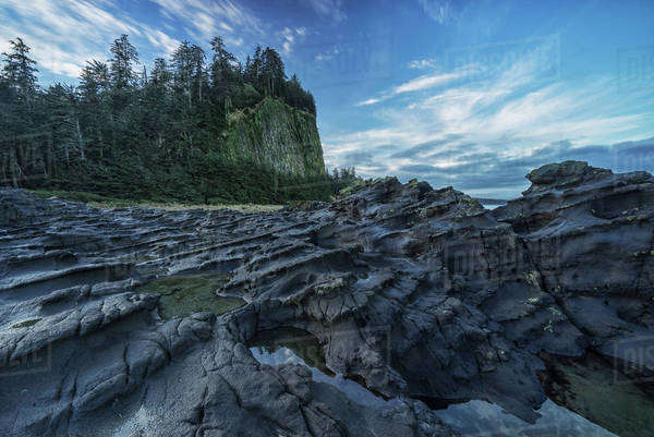 The volcanic bedrock near Tow Hill at dawn, Naikoon Provincial Park ...
