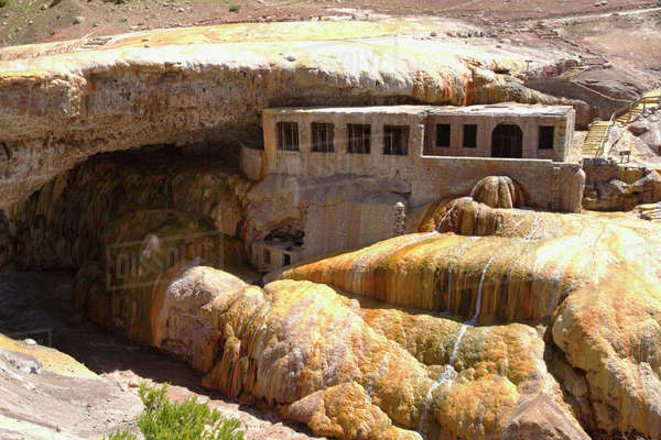 Former spa by Puente del Inca, a natural arch that forms a bridge with ...