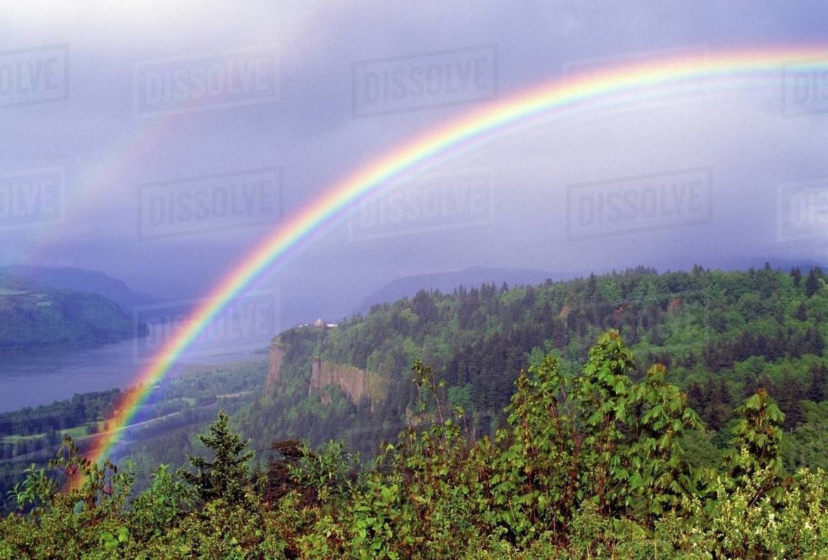 Rainbow Over Columbia River Gorge, Oregon, Usa - Royalty-free Stock ...