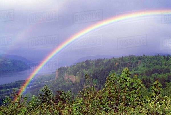 Rainbow Over Columbia River Gorge, Oregon, Usa - Royalty-free Stock ...
