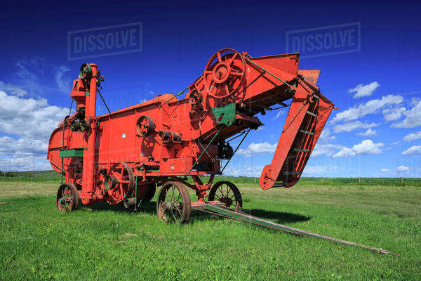 Vintage Case threshing machine on the Canadian prairies, near Longview ...