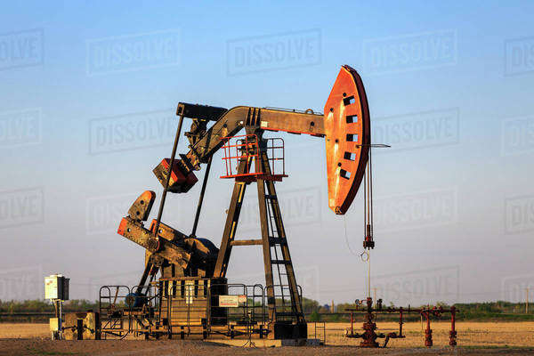 Oil well pump jack in the Bakken Oil Field, near Estevan; Saskatchewan ...