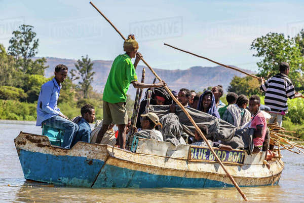 Ethiopian people on board a boat on the Blue Nile River; Amhara Region ...