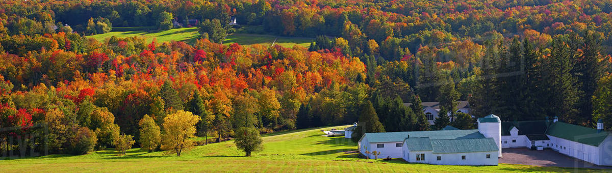 Farm In Autumn; Knowlton, Quebec, Canada - Stock Photo - Dissolve