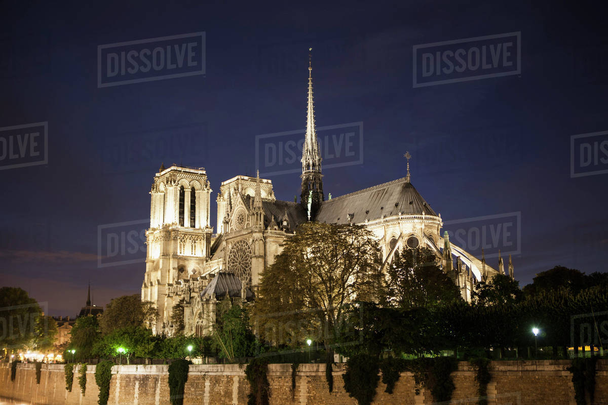 Notre Dame cathedral at night; Paris, France - Royalty-free Stock Photo ...