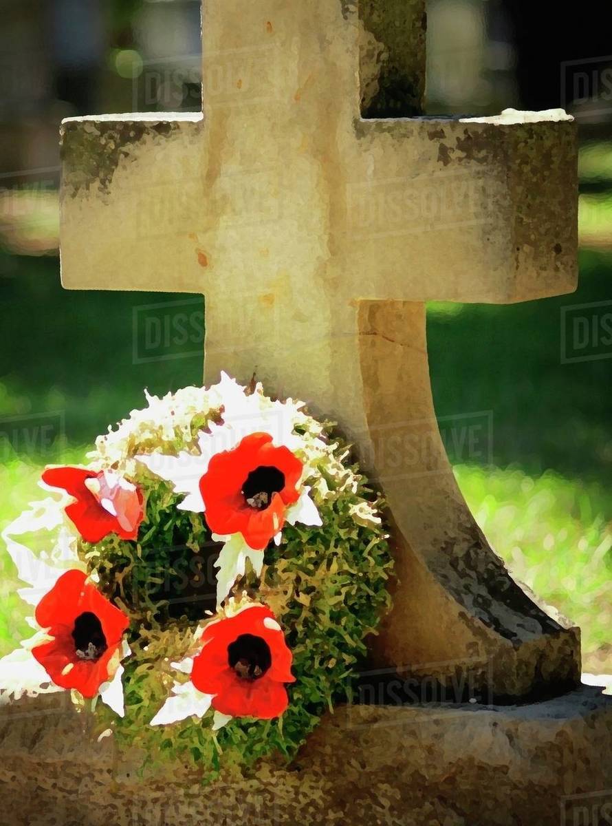 A Gravestone With Flowers - Royalty-free Stock Photo | Dissolve