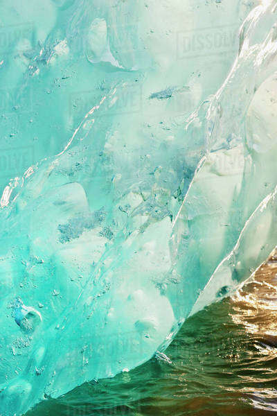 Close up of ice surface of iceberg broken off Mendenhall Glacier ...