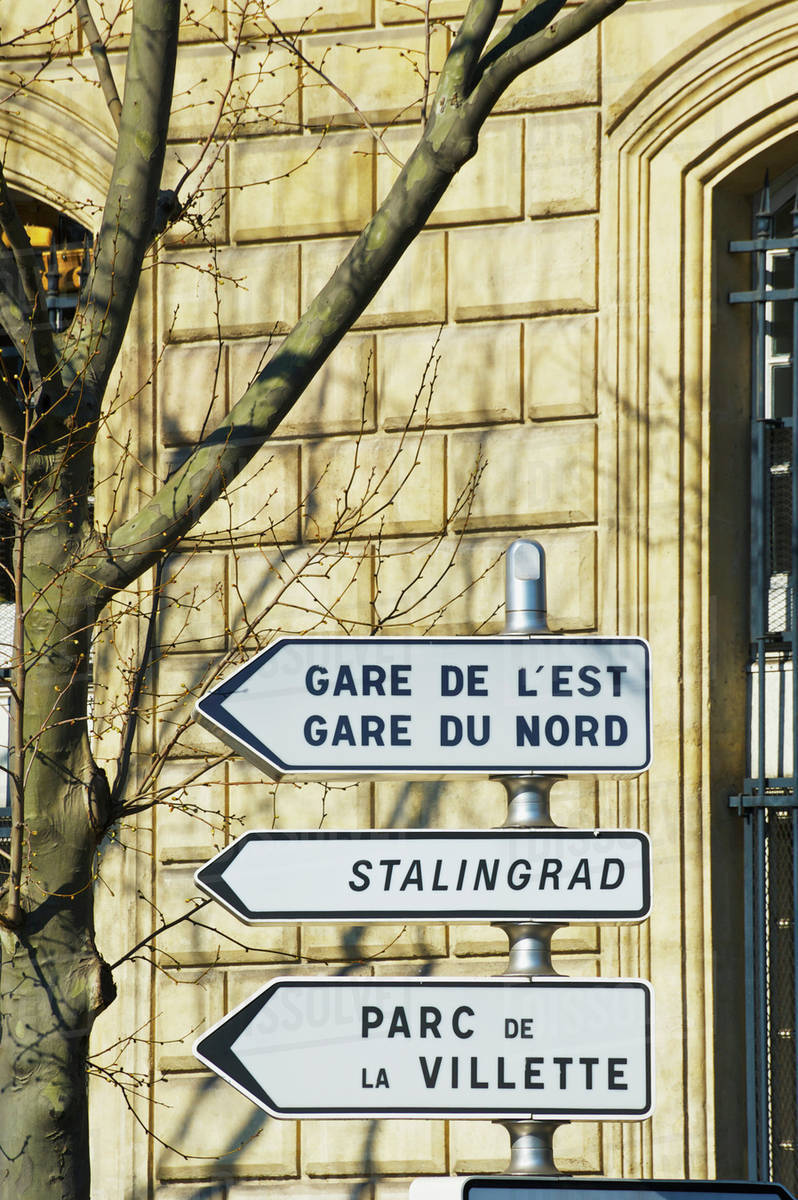 Destination signs outside a building; Paris, France - Stock Photo ...