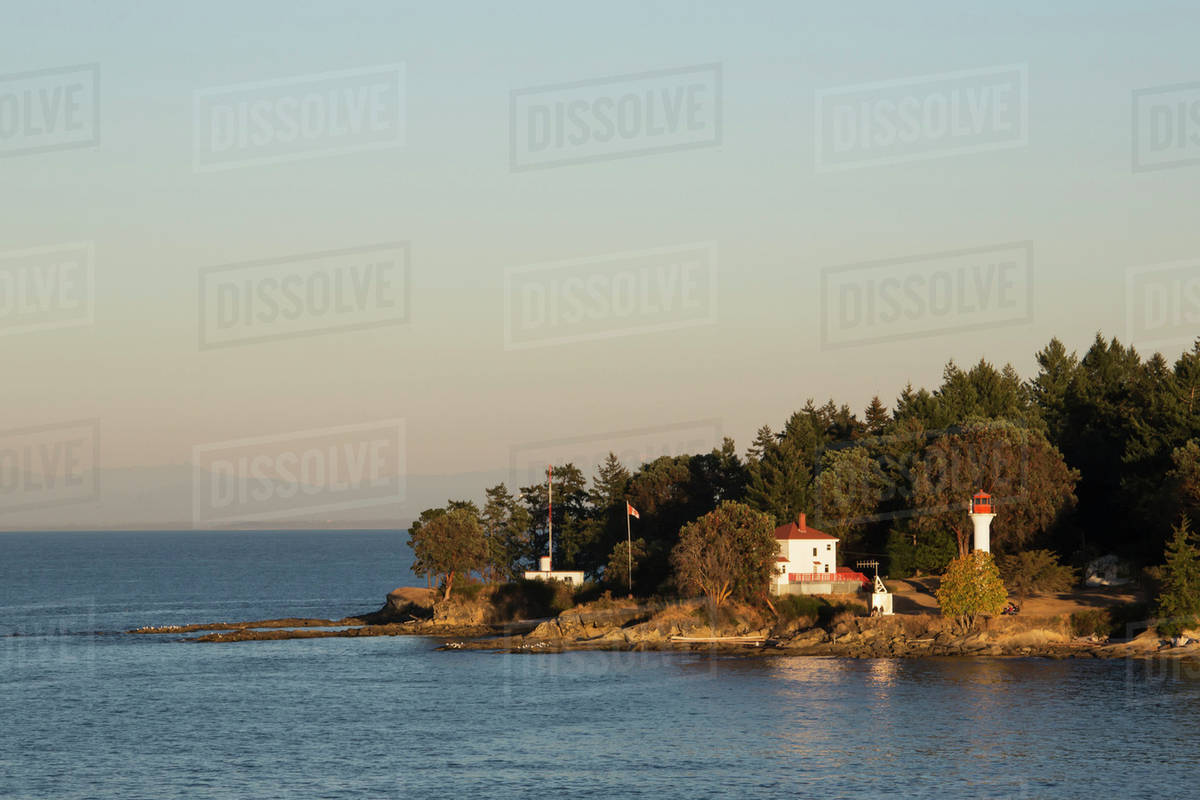 Active Pass Lighthouse on Northern tip of Mayne Island in the Strait Of ...