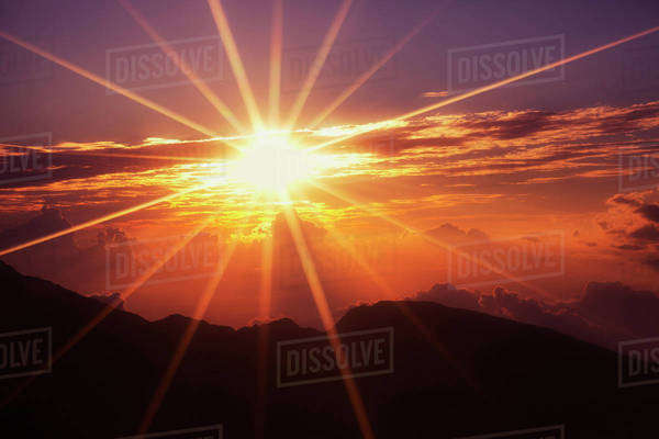 Sunrise over Haleakala Crater at Haleakala National Park; Maui, Hawaii ...