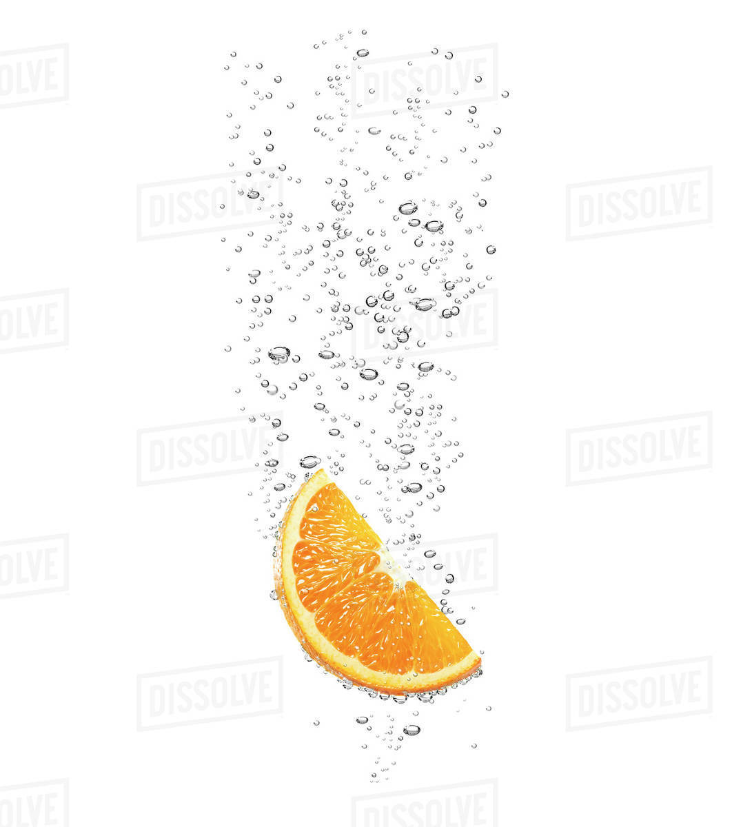An orange slice floating in water - Stock Photo - Dissolve