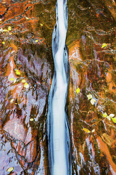 Water flowing in beautiful stone rivet along the subway trail in zion ...