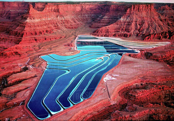 Aerial view of TexasGulf Potash Ponds which are solar evaporation ponds ...