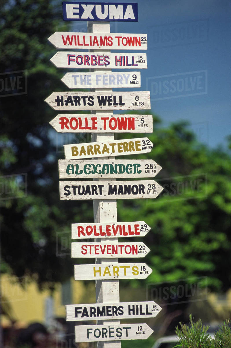 Road signs on Great Exuma Island; Great Exuma Island, The Bahamas ...