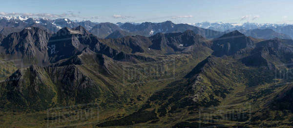 Scenic overview of the Chugach Mountain Range in the Chugach State Park ...
