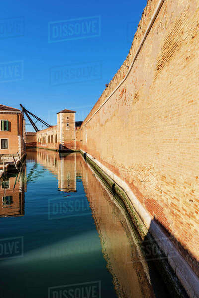Walls of the old naval Arsenal at Rio Delle Vergini; Venice, Veneto ...