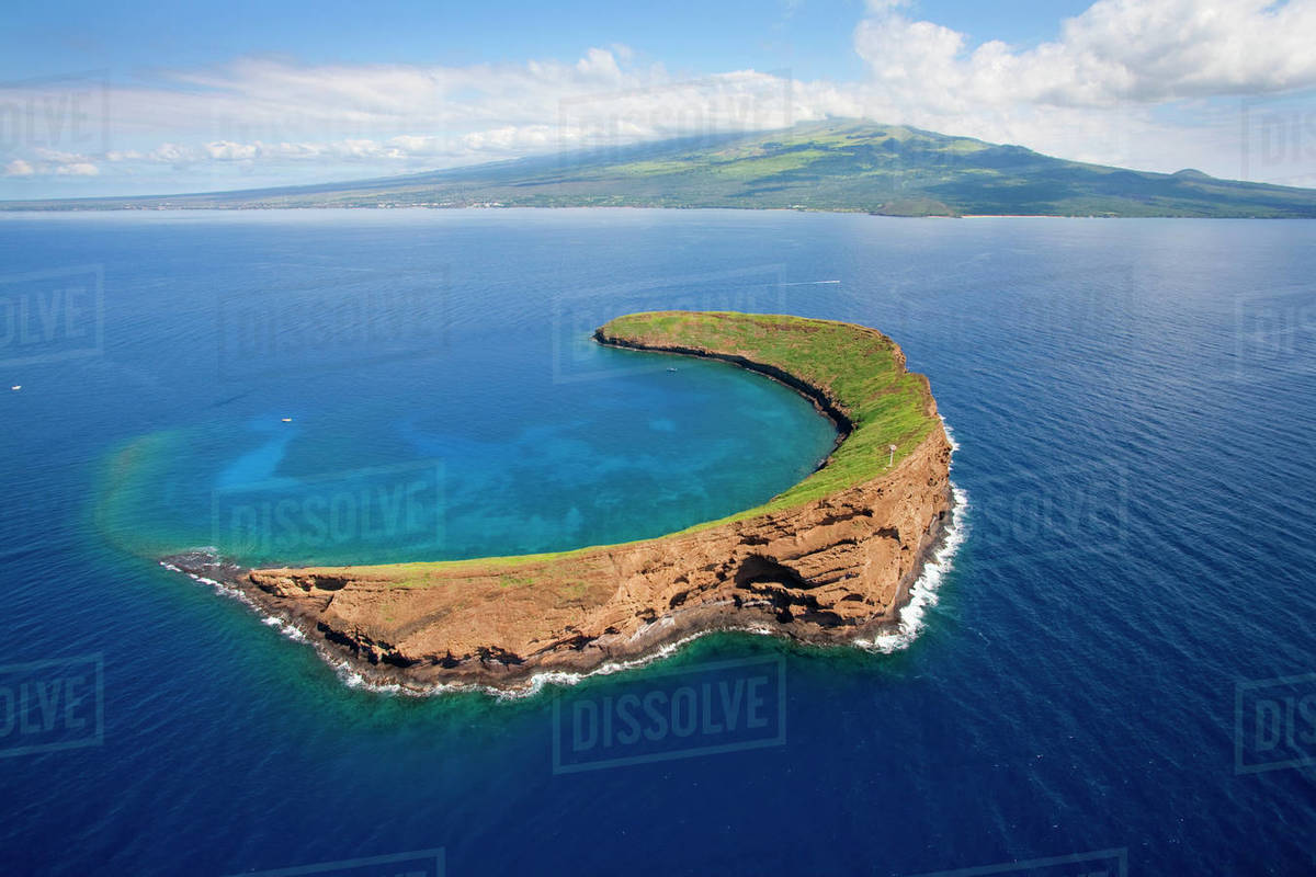 Aerial View of Molokini Crater and islet, famous snorkeling location ...