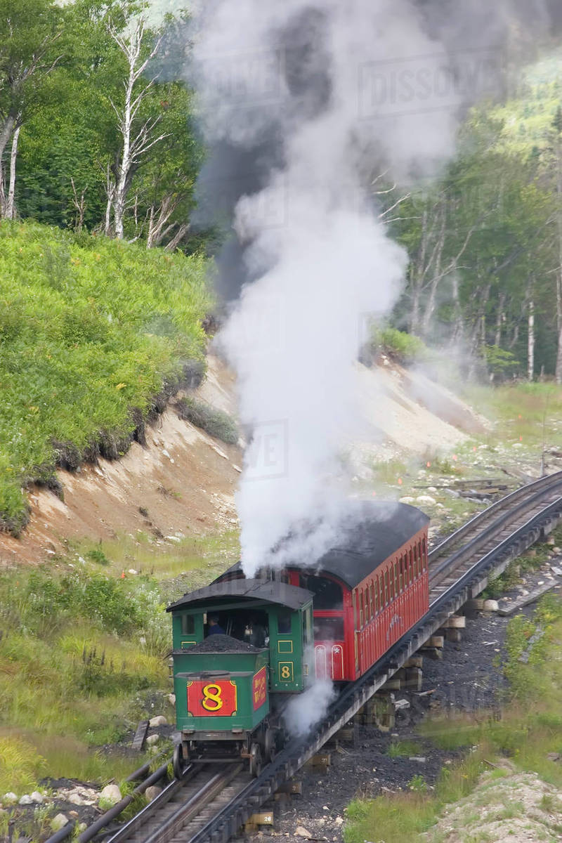 Steam driven Cog Railway train puffs up Mount Washington; Mount ...