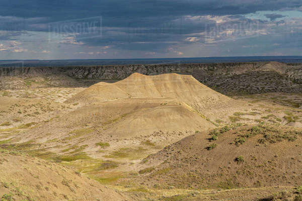 Sunlit landscape in Grasslands National Park; Val Marie, Saskatchewan ...
