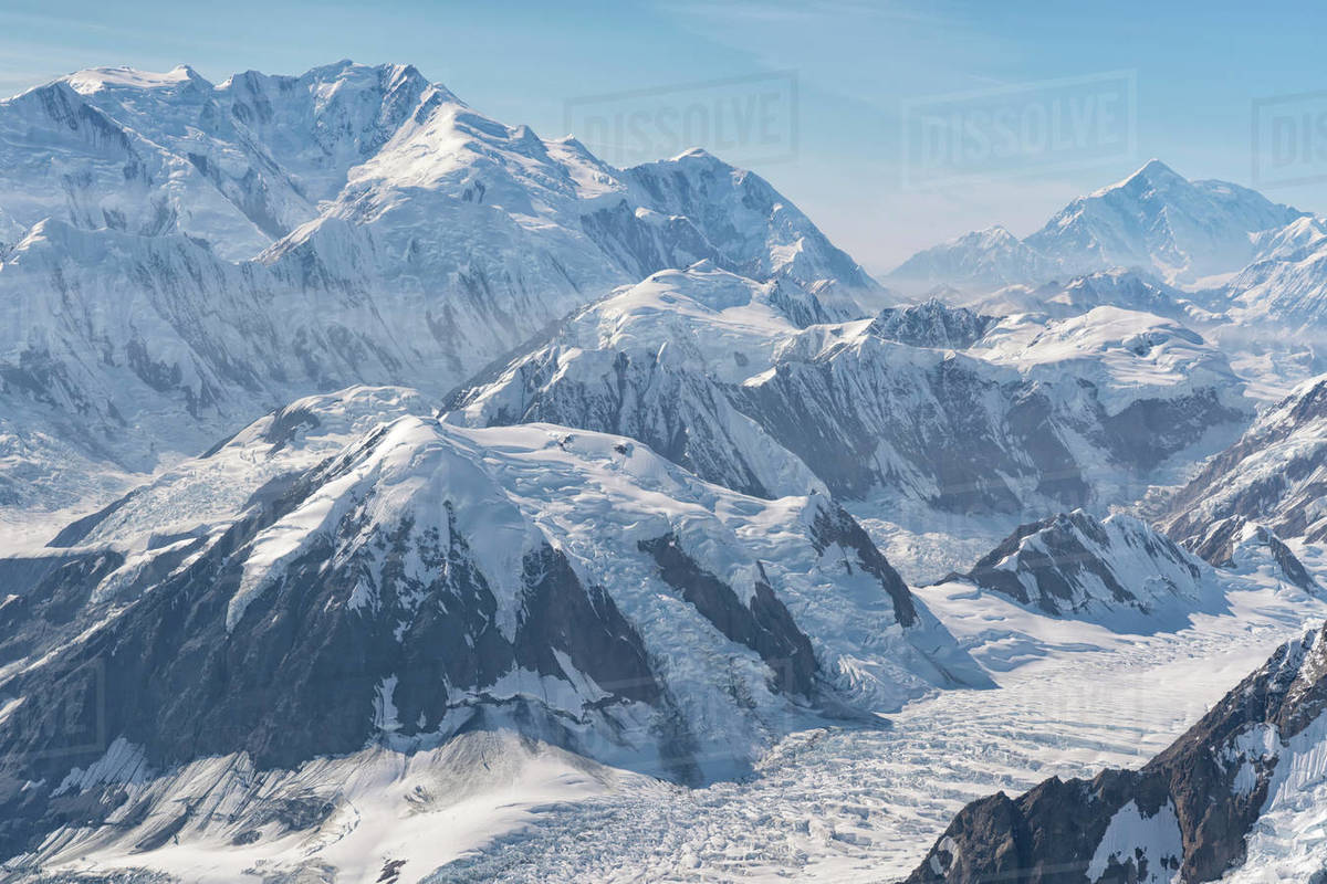 Aerial view of the blue sky over the stunning landscape of Kluane ...