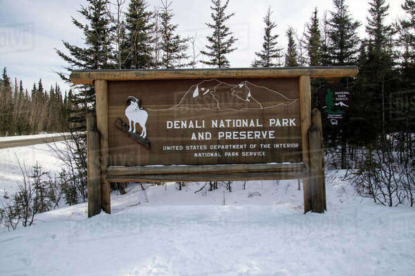 North boundary entrance sign to Denali National Park; Denali National ...