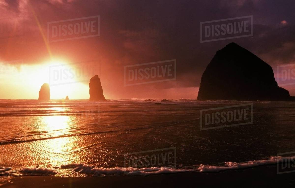 Sunset On Haystack Rock At Cannon Beach - Royalty-free Stock Photo ...
