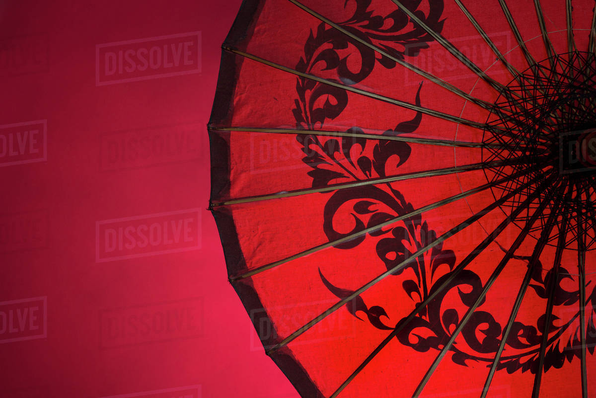 Red Burmese umbrella; Yangon, Myanmar - Royalty-free Stock Photo | Dissolve