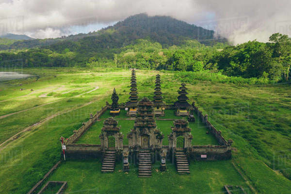 Aerial view of Pura Ulun Danu Tamblingan, Balinese Hindu Temple on Lake ...